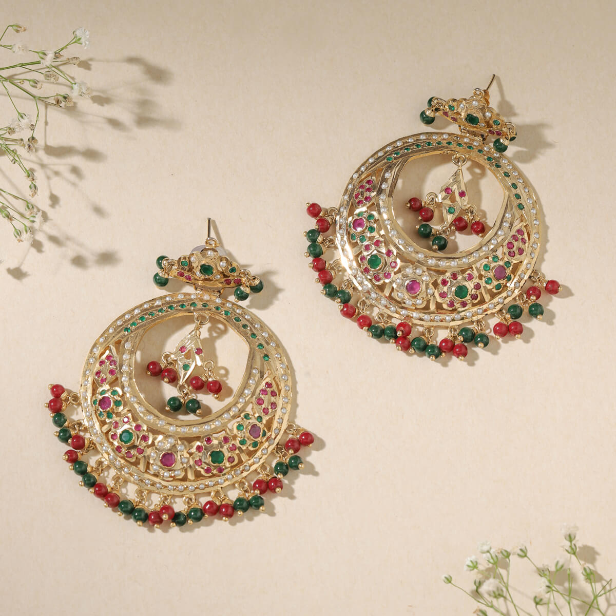 Multicolured Jadau Long Earrings – Caratcharm